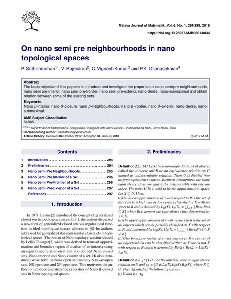 Pdf On Nano Semi Pre Neighbourhoods In Nano Topological Spaces