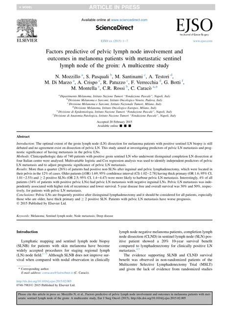 PDF Factors Predictive Of Pelvic Lymph Node Involvement And Outcomes In Melanoma Patients With