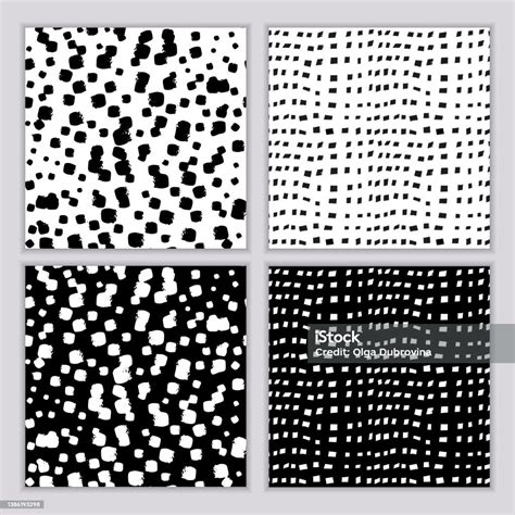 매끄러운 추상 적인 흑백 패턴의 집합입니다 물결 모양의 라인 점 및 반점이있는 흑백 인쇄 브러시 스트로크는 손으로 그려집니다 벡터 텍스처 검은색에 대한 스톡 벡터 아트 및