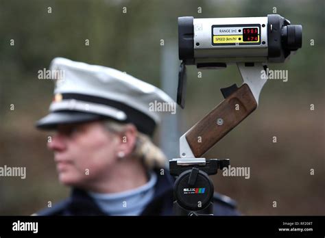 Speed Limit Enforcement Police Measuring Speed With A Laser Measuring