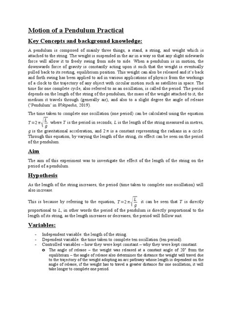 Motion Of A Pendulum Practical Key Concepts And Background Knowledge Pdf Pendulum