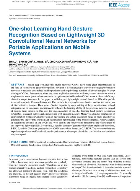 Pdf One Shot Learning Hand Gesture Recognition Based On Lightweight