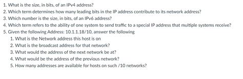 Solved 1 What Is The Size In Bits Of An Ipv4 Address 2