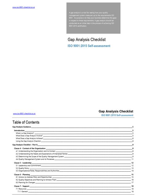 Iso 9001 2015 Gap Analysis Checklist Sample Pdf Iso 9000 Audit