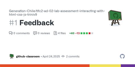 Feedback By Github Classroom Bot · Pull Request 1 · Generation Chiletifc2 Ad 02 Lab