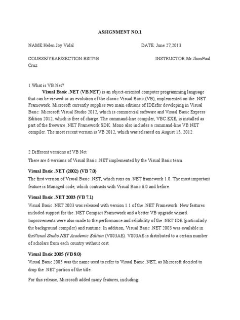 Assignment No1 Pdf Visual Basic Net Integer Computer Science