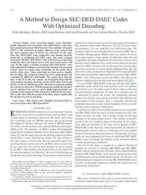 Pdf A Method To Design Sec Ded Daec Codes With Optimized Decoding