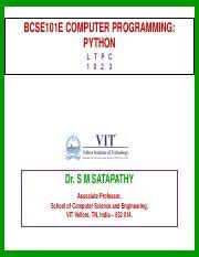 BCSE E Python MODULE Pdf BCSE E COMPUTER PROGRAMMING PYTHON L T P C Dr S M