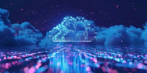 Futuristic Cloud Computing Concept With Glowing Digital Cloud Symbol And Network Connections In