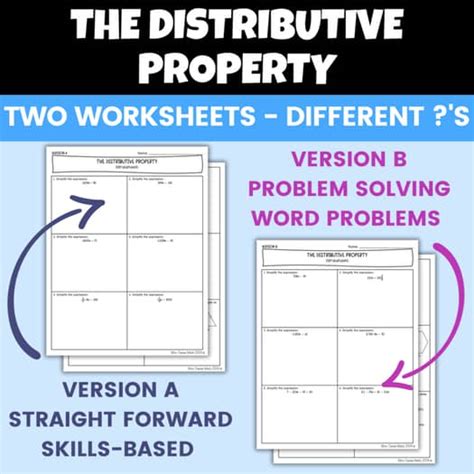 simplifying expressions distributive property differentiated worksheet