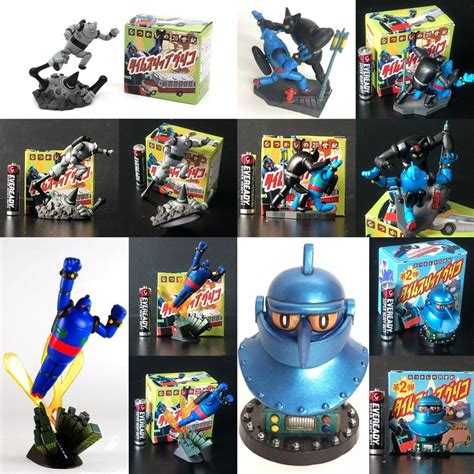 Kaiyodo Time Slip Glico Diorama Miniature And Hitachi Keychain Tetsujin 28 Gigantor Iron Man Set