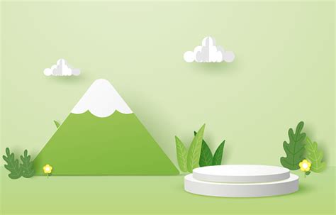 녹색 연단 배경 플랫폼은 제품 발표 브랜딩 포장 및 판촉을 위한 자연스럽고 깨끗한 환경 개념입니다 스탠드 쇼 화장품 플랫폼 강단에 대한 스톡 벡터 아트 및 기타 이미지