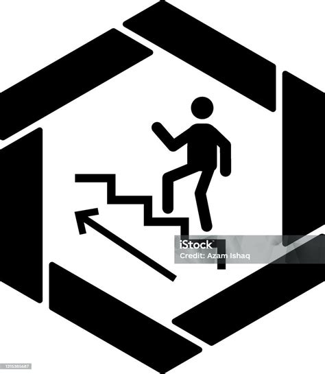 계단 개념을 등반 하는 남자 위층 벡터 아이콘 디자인 검은 육 각 경고 표지판 흰색 배경에 안전 라벨 및 위험 기호 주의 또는 통지 간판 스톡 일러스트 0명에 대한 스톡