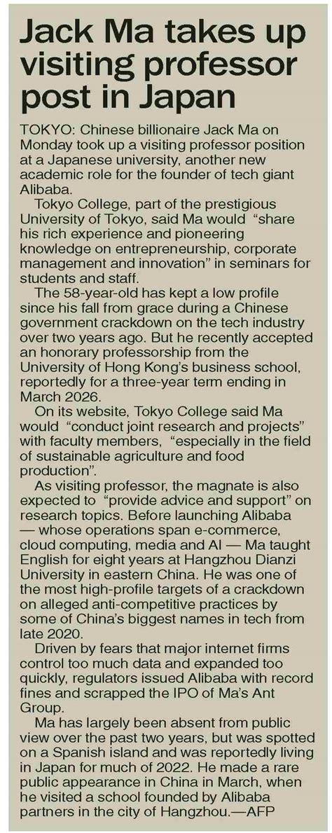 Dawn Epaper May 02 2023 Jack Ma Takes Up Visiting Professor Post