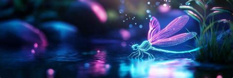 Neon Dragonfly With Purple Glowing Wings Premium Ai Generated Image