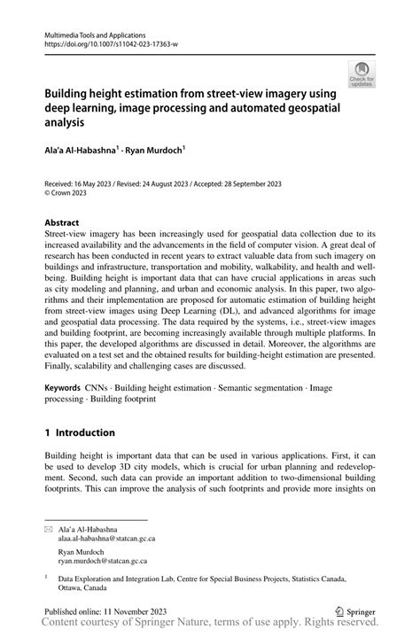 Building Height Estimation From Street View Imagery Using Deep Learning Image Processing And
