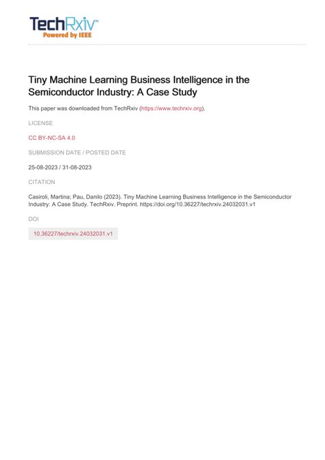 PDF Tiny Machine Learning Business Intelligence In The Semiconductor Industry A Case Study