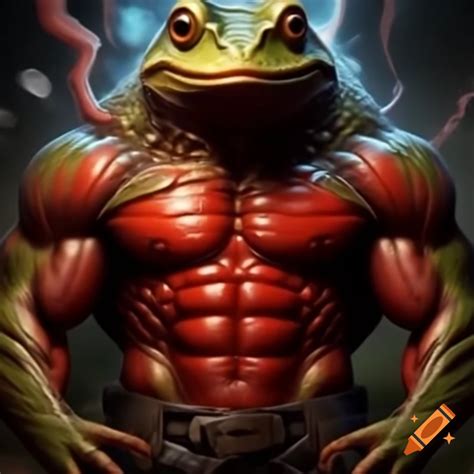Ultra Muscular Red Frog Exuding Immense Aura On Craiyon