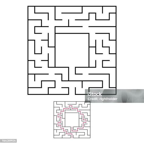 입구와 출구가있는 검은 정사각형 미로 아이들을위한 흥미롭고 유용한 게임 흰색 배경에 격리 된 간단한 평면 벡터 그림입니다 당신의