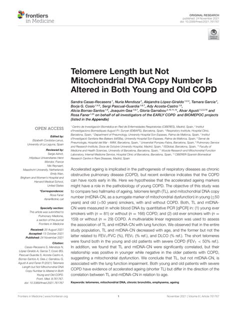 Pdf Telomere Length But Not Mitochondrial Dna Copy Number Is Altered In Both Young And Old Copd