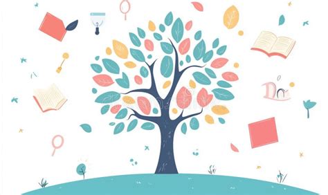 Tree Of Knowledge With Colorful Leaves And Learning Symbols Tree Of Knowledge With Colorful Leaves And Learning Symbols