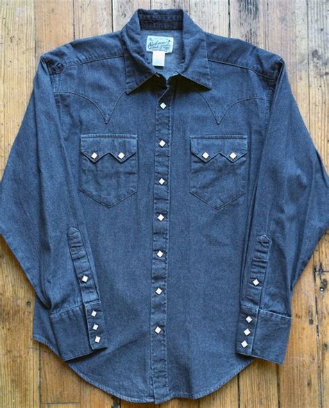Mens Classic Stonewashed Denim Western Shirt Western Denim Shirt