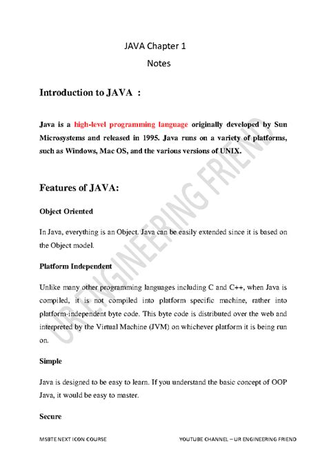 Java Chapter 1 Notes By Ur Engineering Friend Java Chapter 1 Notes Introduction To Java Java
