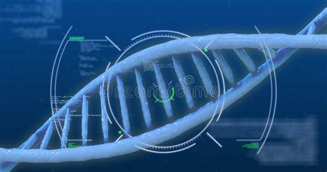 image of dna helix and digital scanning over computer language stock
