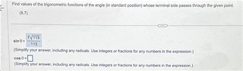 solved find values of the trigonometric functions of the