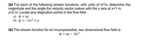 solved q4 for each of the following stream functions with