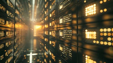 modern data center servers glowing in dim light stock image image of