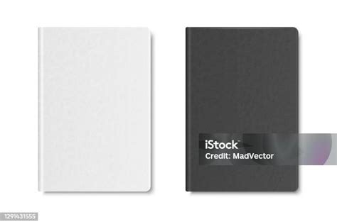 벡터 3d 사실텍스처 화이트 및 블랙 닫힌 빈 종이 노트북은 흰색 배경에 격리되어 있습니다 모형 로고 인쇄를위한 카피북의 디자인 템플릿 맨 위 보기 3차원 형태에 대한 스톡