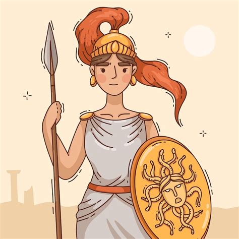 Ilustración De Atena Dibujada A Mano Vector Premium