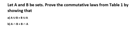 solved let a and b be sets prove the commutative laws from