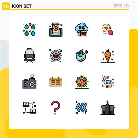 Pictogram Set Of 16 Simple Flat Color Filled Lines Of Romantic Chat Message Cell Chat Bubble