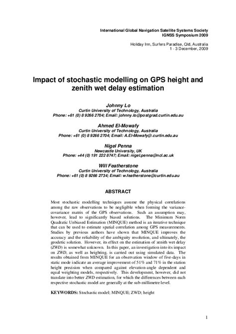 Pdf Impact Of Stochastic Modelling On Gps Height And Zenith Wet Delay