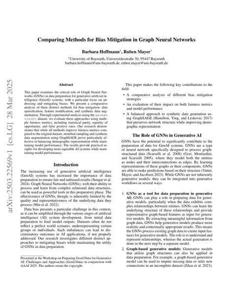 Pdf Comparing Methods For Bias Mitigation In Graph Neural Networks