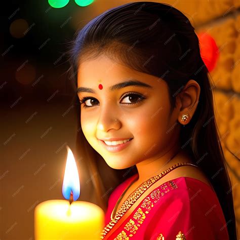 Premium Ai Image Indian Girl On Sari Enjoying Diwali Festival Candles
