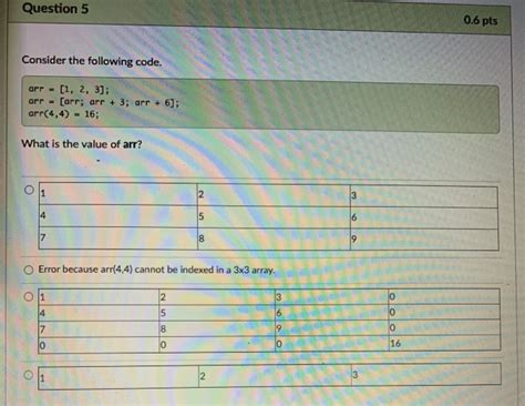 solved question 5 0 6 pts consider the following code arr