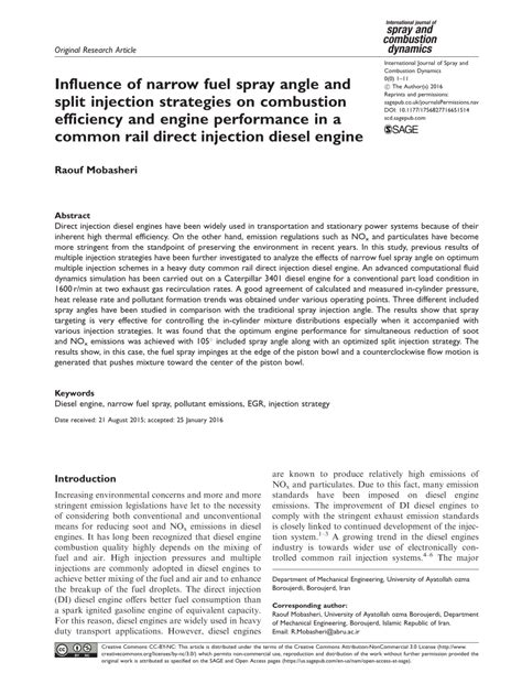 Pdf Influence Of Narrow Fuel Spray Angle And Split Injection Strategies On Combustion