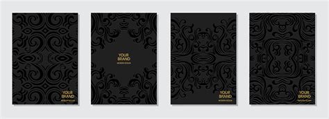 커버 디자인 세트 수직 템플릿 손으로 그린 스타일의 양각 된 예술적 검은 배경 컬렉션 기하학적 민족 3d 패턴 0명에 대한 스톡