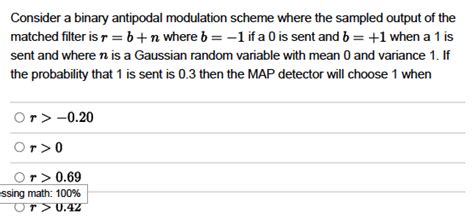 Solved Consider A Binary Antipodal Modulation Scheme Where