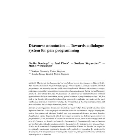 Discourse Annotation — Towards A Dialogue System For Pair Programming