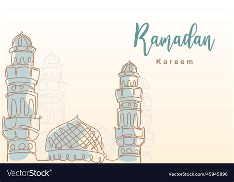 Ramadan Kareem One Continuous Line With Islamic Vector Image