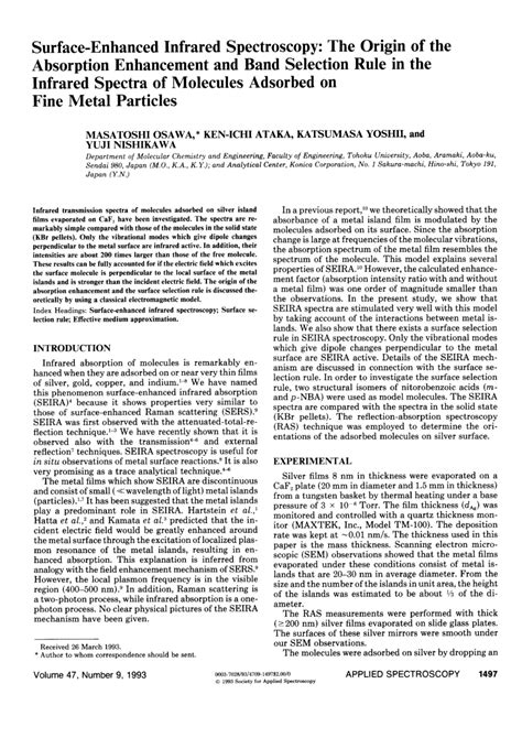 Pdf Surface Enhanced Infrared Spectroscopy The Origin Of The