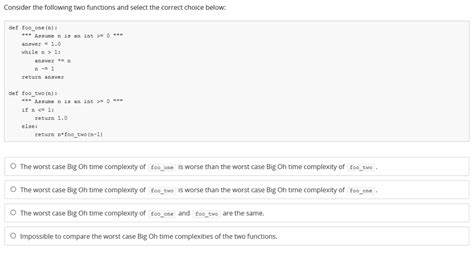 Solved Consider The Following Two Functions And Select The