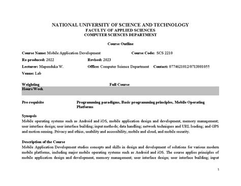 scs2210 mobile application development course outline national