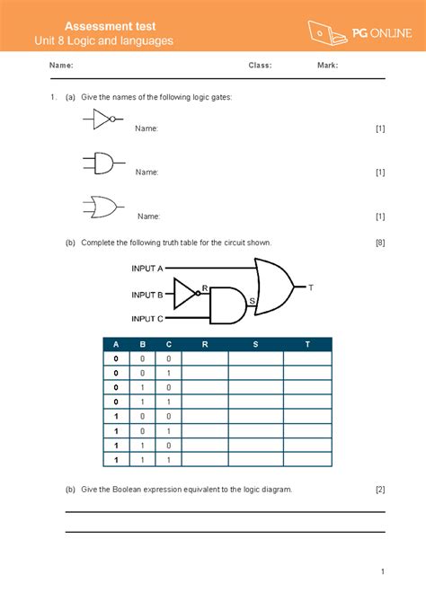 Unit 8 Assessment Logic And Languages Name Class Mark 1 A Give The Names Of The