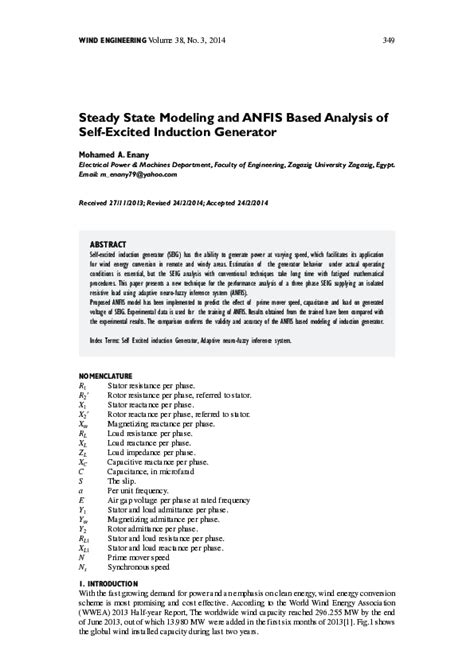 Pdf Steady State Modeling And Anfis Based Analysis Of Self Excited Induction Generator