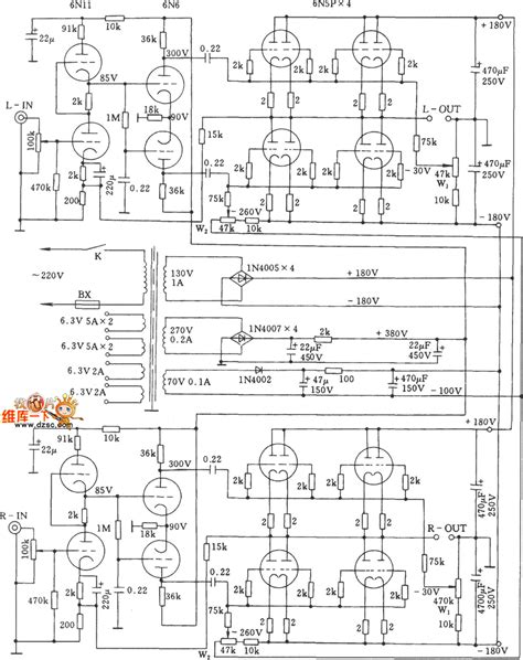 the stereo otl power amplifier circuit of 6n5p valve amplifier